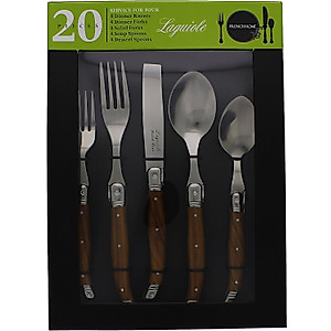 Laguiole 20 Piece Flatware Set – Stainless Steel Cutlery Set – Dishwasher Safe Silverware Set – Luxurious Utensil Sets w/Knives, Spoons and Forks Set (Wood Grain, Service for 4)
