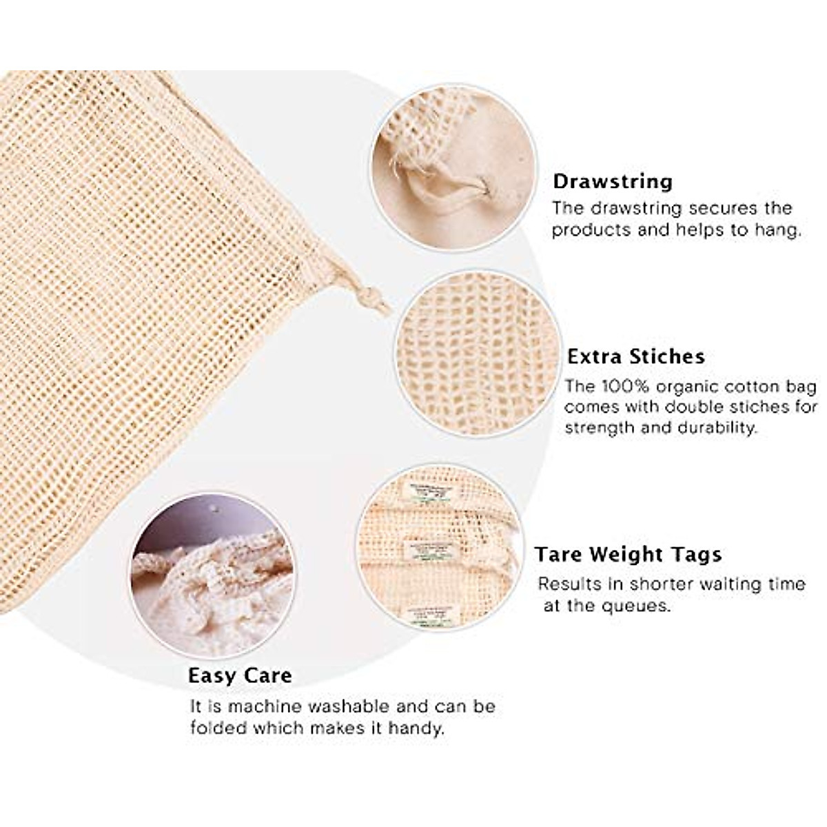 Reusable Produce Bags, Cotton Mesh Produce Bags, Onion Mesh Bag, 100% Organic Cotton, Cloth Produce Bag Grocery, Vegetables Bags for Grocery Shopping, Cotton Vegetables & Fruits Mesh Bag 6 (2XL,2L,2M)