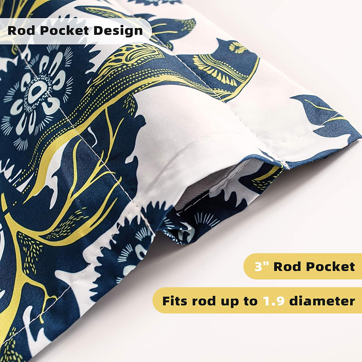 DriftAway Bird Tree Floral Flower Leaf Lined Thermal Insulated Energy Saving Window Curtain Valance for Living Room Bedroom Kitchen 2 Layer Rod Pocket 52 Inch by 14 Inch Plus 2 Inch Header Navy