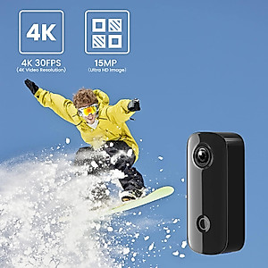 SJCAM C100+ Mini WiFi Action Camera 4K30fps Pocket Sized Wearable Body Camera, Magnetic, APP Control, Underwater Small Vlog Helmet Mount Kits SD Card, Weighs 1oz, 2.4 * 1 * 0.6 inch