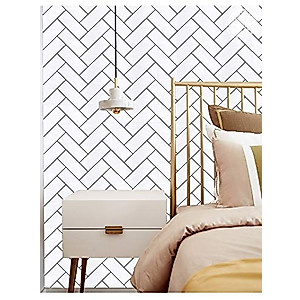 HOYOYO White Brick Self-Adhesive Shelf Liner Paper, Black Striped Peel and Stick Covering Paper Drawer Cabinets Door Tbale Surface Kitchen Wall Art Decoration 17.8 x 118 inch