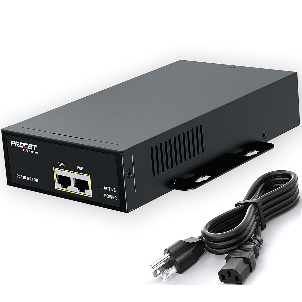 PROCET PoE Iniector 75W Active PoE++ Industrial Grade Gigabit PoE Power Injector, 6KV Surge Protection, -40°F to 149°F for PTZ Camera, Wireless AP, PoS System, Kiosks, PT-PSE107GHRO-A