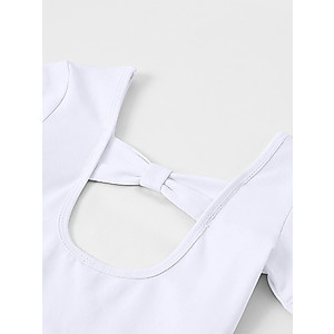 Stelle Leotard for Girls Toddler Ballet Leotards Dance Gymnastics Outfits with Bow Back (White, 5T)