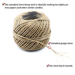 MILIVIXAY Hemp Wick with Natural Beeswax Coating, Edible Grade Beeswax, 200 FT Spool, Standard Size (1.0mm),Unbleached, Un-dyed and 100% Organic.