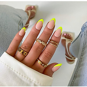 KIARA SKY 100% Acrylic Press On Nails - Salon Quality Instant Manicure, Long-Lasting, Easy Application - 30 piece Kit - Almond Short-Limoncello