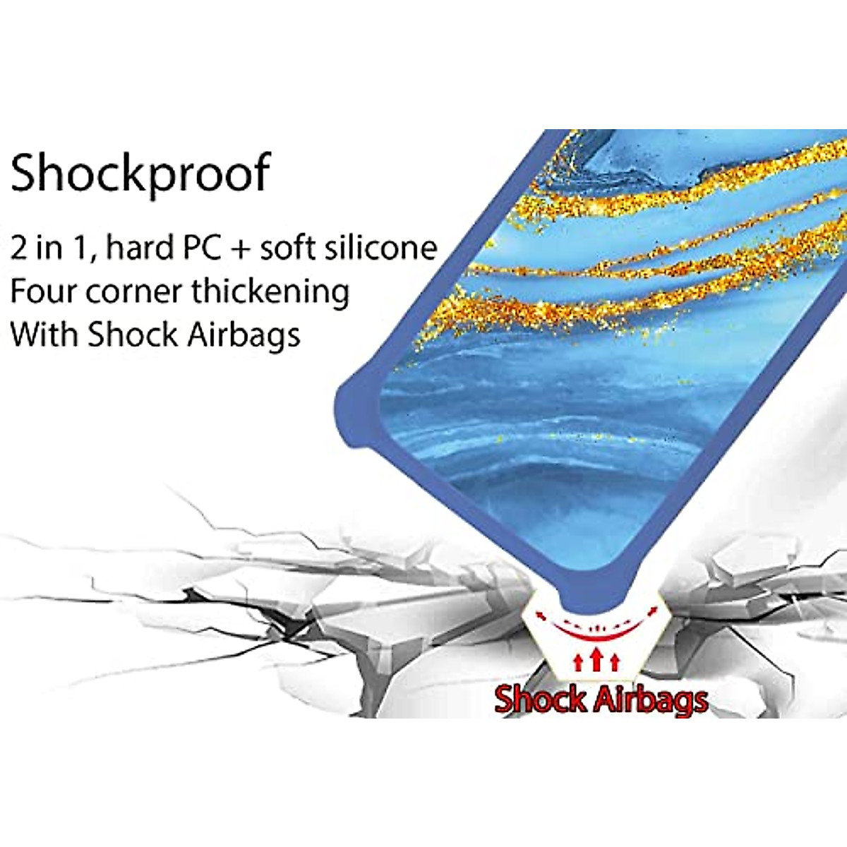 Aroepurt Case for Realme 7 PRO Case Compatible with Realme 7 PRO Phone Case Cover [with Tempered Glass Screen Protector][PC + TPU 2 in 1][Ring Support] [Gold Glitter+Luminous] JSL-LDL