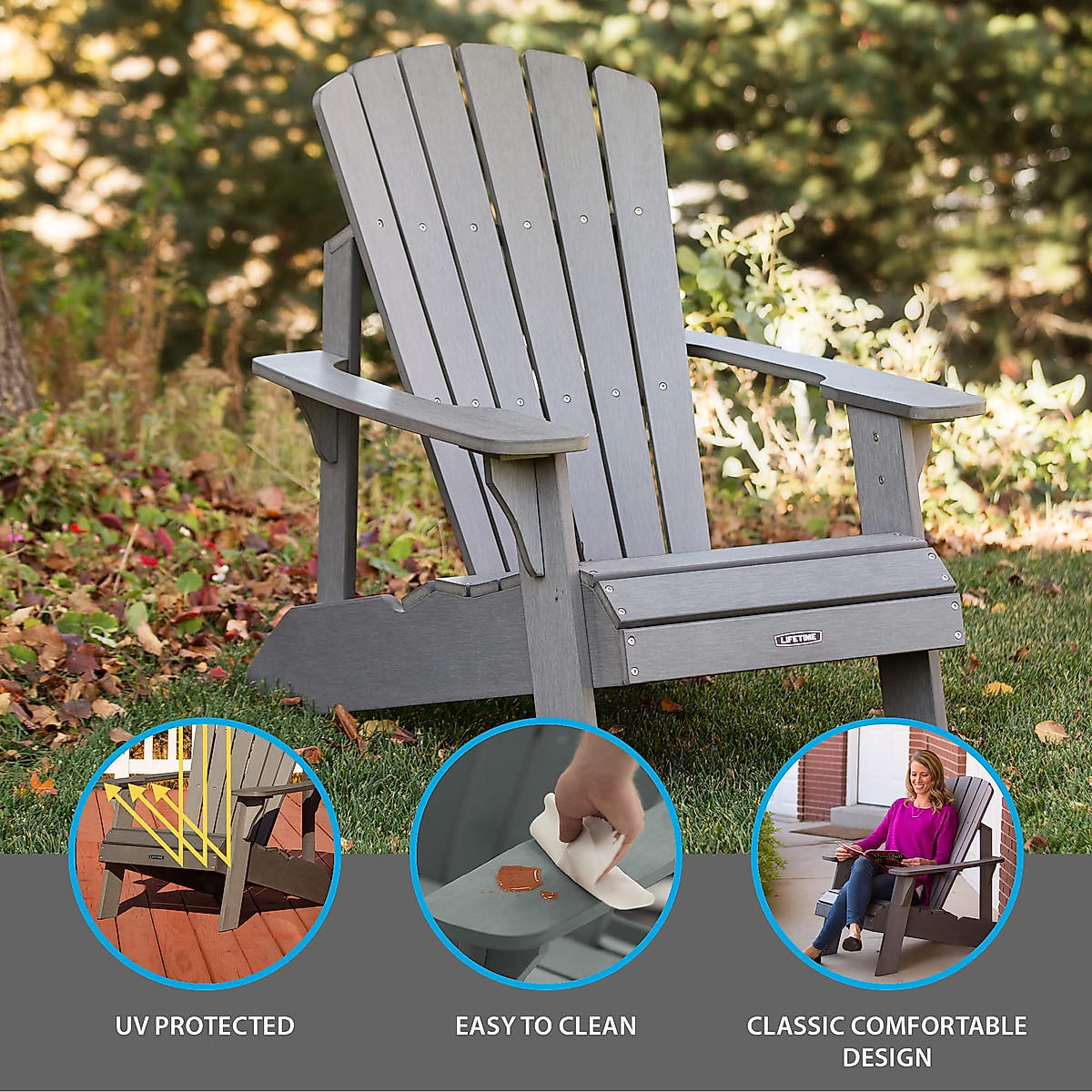 Lifetime Faux Wood Adirondack Chair, Gray - 60204 & Christopher Knight Home Reed Outdoor Water-Resistant Adirondack Chair Cushion, Navy Blue, 1 Count (Pack of 1)