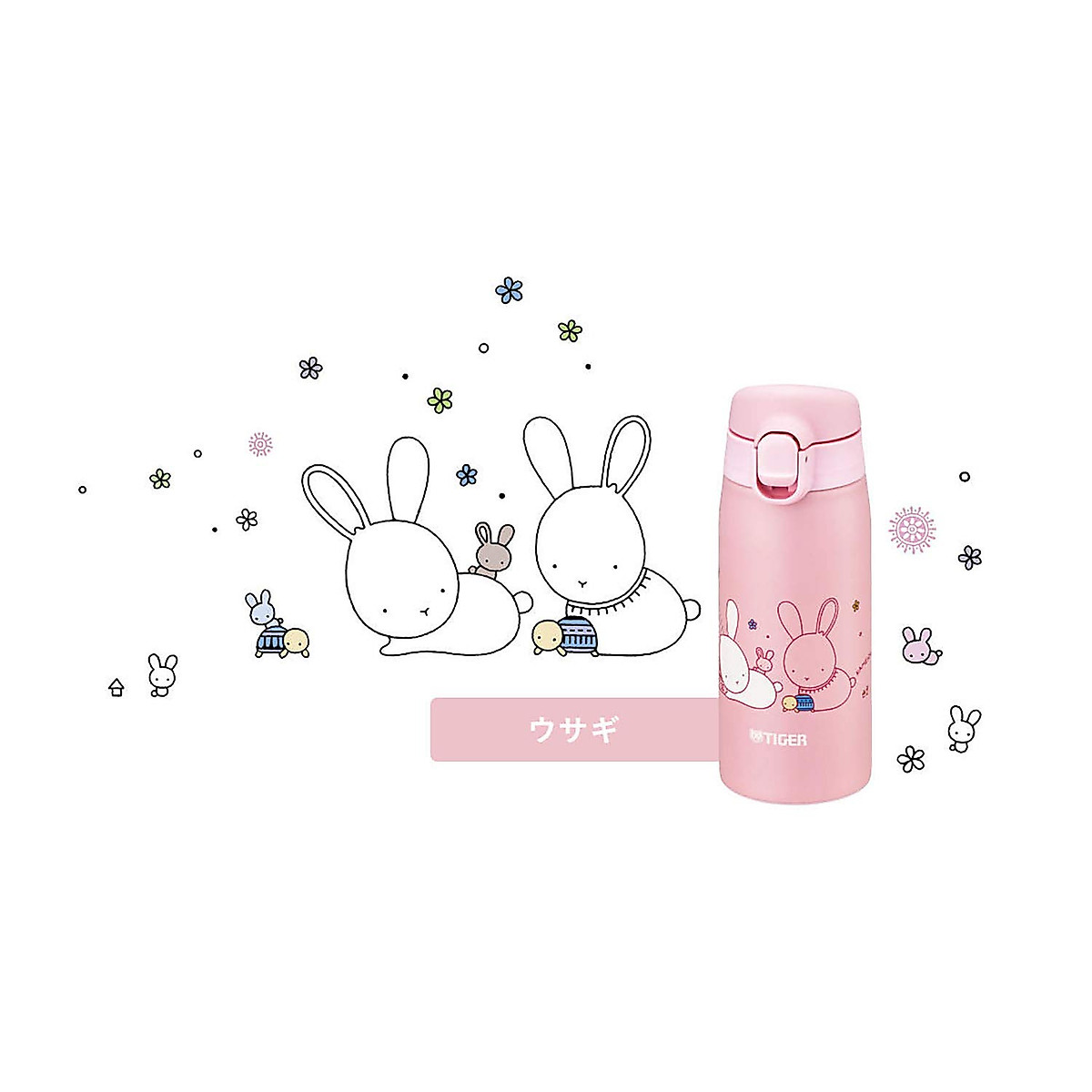 Tiger Water Bottle, 11.8 fl oz (350 ml), Kameichido, Mug, Stainless Steel Bottle, One-Touch, Lightweight, Rabbit MCT-A035P