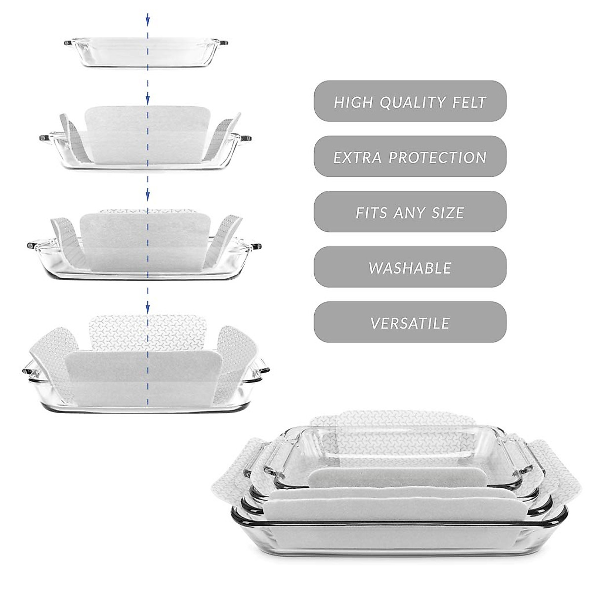 Bakeware Protectors - Set of 9 - Gray - 3 Pieces 19 X 15" Plus 3 Pieces 16 X 14" Plus 3 pieces 14 x 14" – Padded Pot and Pan Protectors To Protect Square And Rectangular Cookware