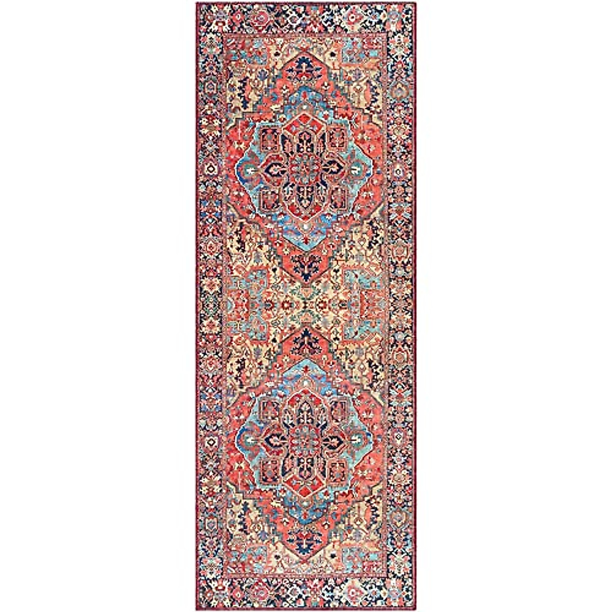 Livabliss Reeta Printed Medallion Runner Area Rug,2'6" x 7'6",Bright Red/Wheat