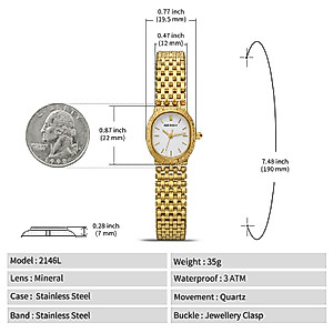 BERNY Gold Watches for Women Vintage Bracelet Wrist Watch Luxury Small Ladies Oval Quartz Watch with Tools Included(White Dial)