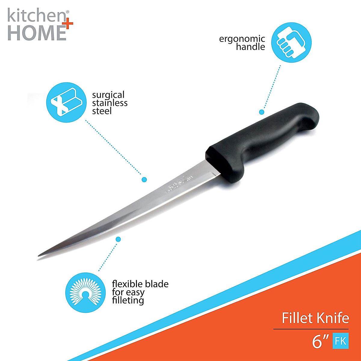 Kitchen + Home Fillet Knife – Flexible 7” Ultra Sharp Surgical Stainless Steel Curved Boning Knife