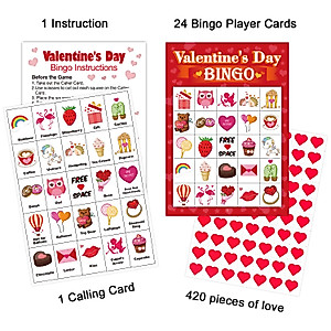 GIANTRUMP Valentines Day Bingo Game Cards - 24 Players Valentine Bingo Games School Classroom Games Valentine Party Games for Family Activity
