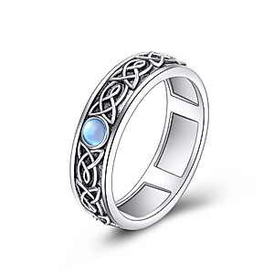 POPLYKE Sterling Silver Anxiety Spinner Rings Moonstone Celtic Ring Rotatable Mood Rings for Women Men Relieve Stress Gift（9 Size）