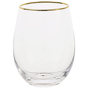 MyGift Set of 4 Stemless Wine Glasses with Brass Plated Rim, Holiday Stemware, Wedding and Bridesmaid Gift, Elegant Cocktail Mimosa Champagne New Year Toasting Glasses