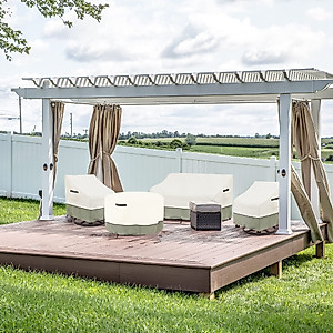 LSongSKY Patio Fire Pit Cover for Solo Stove Yukon 27 Inch,Waterproof 600D Heavy Duty 29 inch Outdoor Round Fire Cover,Solo Stove Yukon Cover Waterproof(29"DIA x 18.5"H),White&Grayish Green