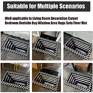 3D Vortex Illusion Square Rug Outdoor Mat Black and White Checkerboard Trap Floor Mat Decor Indoor Carpet Vortex Rug16X24inchs
