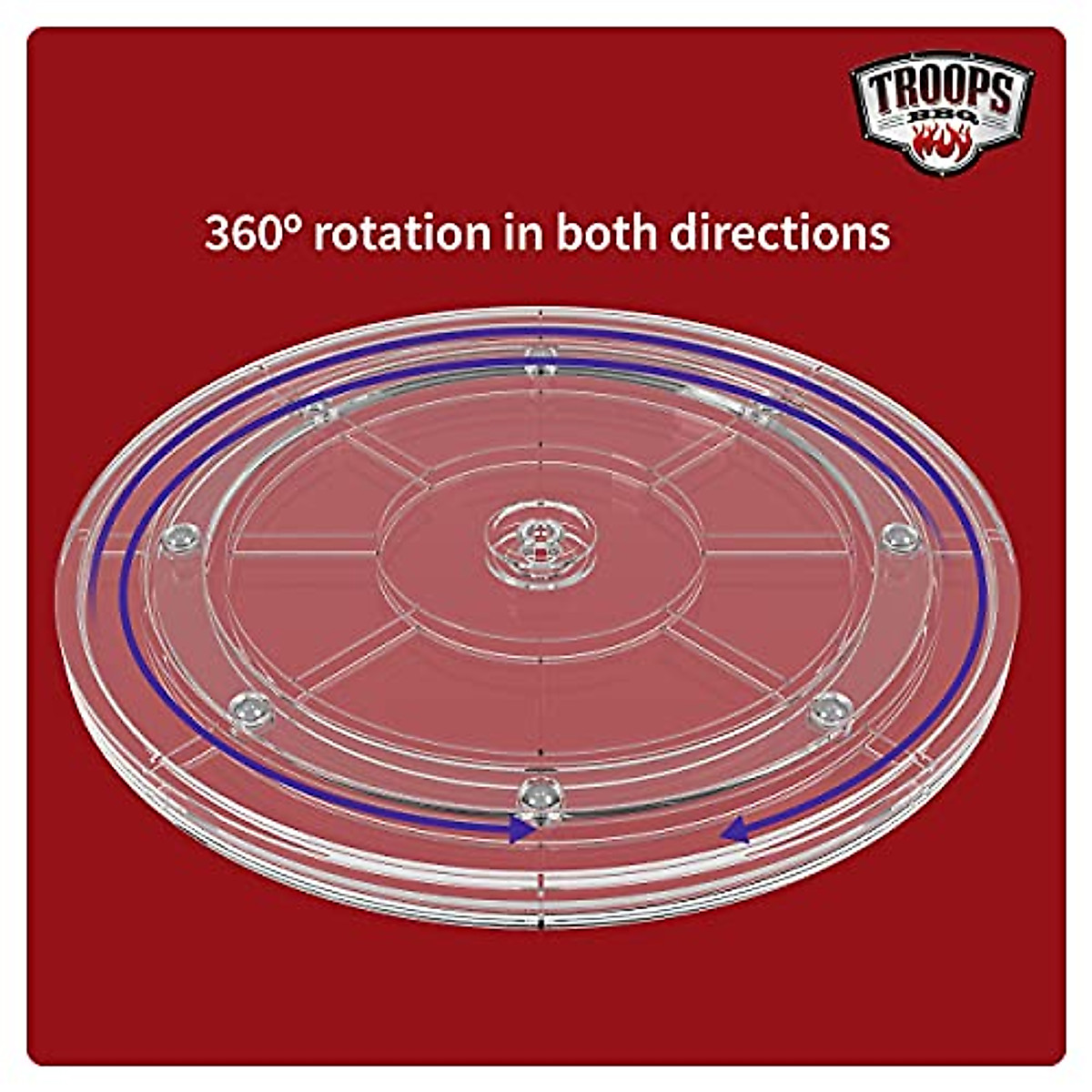 TROOPS BBQ 9” Lazy Susan Turntable Organizer for Table, Kitchen Countertop, Pantry, Cabinet, Spices, Makeup, TV, Rotating Swivel Base Clear Acrylic Plates, 50-lb Load Capacity, 1-Pack