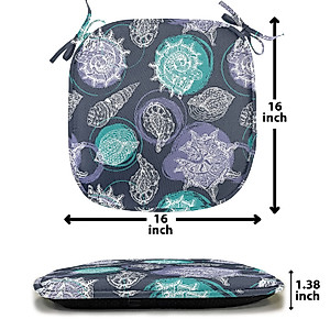 Ambesonne Nautical Chair Seating Cushion Set of 8, Ocean Theme Seashells Scallop Summer Marine Coastal Grunge, Anti-Slip Seat Padding for Kitchen & Patio, 16"x16", Night Blue Sea Green