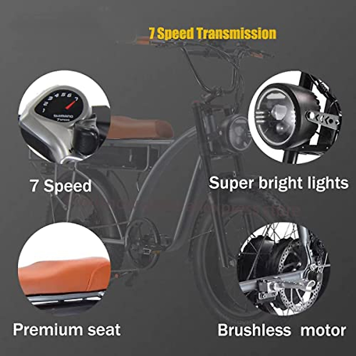 Lanshanchu (US Spot Smlro E5 Plus Electric Retro Cargo Bike 2000W Dual Motor Motorcycle Ebike 48V 18Ah EBike 20" Fat Tire 7 Speed E Bike MTB Mountain City Road Snow Bike