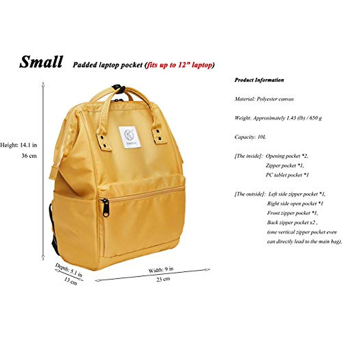 Kah&Kee Polyester Travel Backpack Functional Anti-theft School Laptop for Women Men (Yellow, Large)