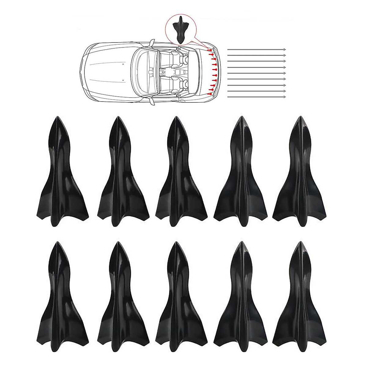 Dewkou 10 Pack Diffuser, Shark Fin Spoiler Diffuser, EVO Style Shark Fin Antenna, Rear Roof Spoiler, Car Roof Modification, Antenna Fashion Decoration (Black)