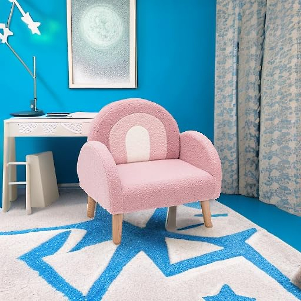 INFANS Kids Sofa, Toddler Armchair with Solid Wooden Frame Anti-Tipping Design Plush Fabric, Upholstered Children Chair for Kindergarten Playroom Preschool, Gift for Boys Girls, Toddler Couch
