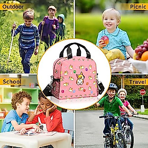 IVENHLYS Pink Dog Lunch Bag, Cute Corgi Insulated Lunch Box with Removable Adjustable Shoulder Strap and Side Pocket, Meal Tote Bag for Kid School Picnic Ideal Gift………