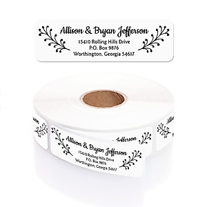 Modern Black and White Rolled Address Labels / 250 Personalized Return Address Labels/Designer Address Stickers in Elegant Plastic Dispenser