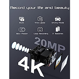 Apexcam Action Camera 4K Sports Camera 20MP 40M 170°Wide-Angle WiFi Waterproof Underwater Camera with 2.4G Remote Control 2 Batteries 2.0'' LCD Ultra HD Camera with Mounting Accessories Kit