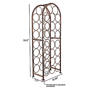 PAG 23 Bottles Arched Freestanding Floor Metal Wine Rack Wine Bottle Holders Stands, Antique Brown