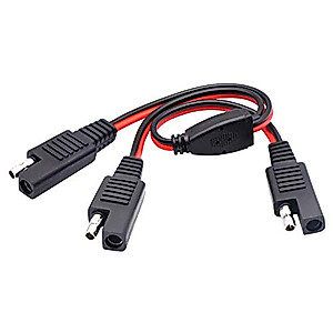 AAOTOKK SAE Y Splitter Adapter Cable SAE 1 to 2 SAE DC Power Automotive Extension Cable 2 Pin Quick Connect Disconnect Plug SAE Connector 18AwG Wire for Solar Panel Charging(30 cm-Red Black)