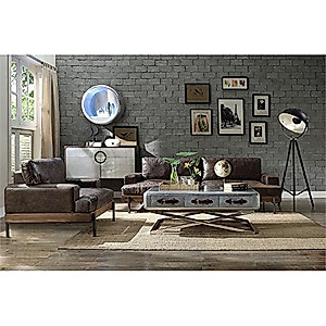 ACME Sofa, Oak & Distress Chocolate Top Grain Leather