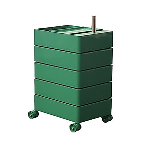 PUNEKO Versatile 5 Drawer Chest with Wheels, End Table with Rotating Drawers, ABS Mobile File Storage Cabinet for Office, Home (Color : Dark Green, Size : 42 * 32 * 72cm)