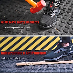 Steel Toe Shoes Men Waterproof Lightweight Work Sneakers Safety Athletic Alloy Roofing Construction Composite Indestructible Warehouse Tennis Zapatos de Trabajo para Hombres seguridad Acero Black