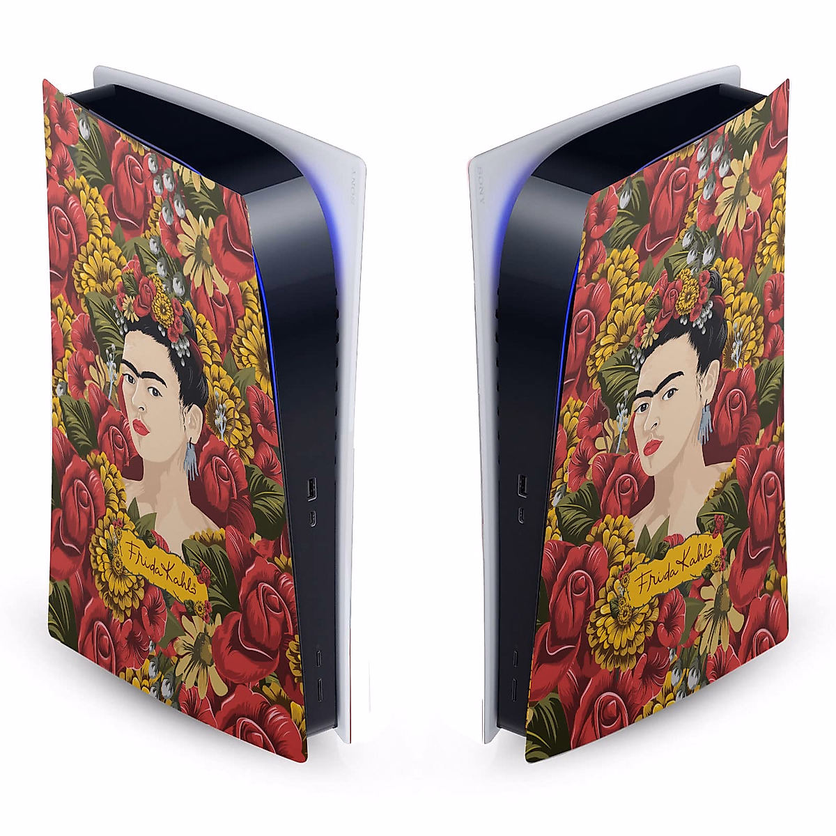 Head Case Designs Officially Licensed Frida Kahlo Portrait Pattern Floral Matte Vinyl Faceplate Sticker Gaming Skin Case Cover Compatible with Sony Playstation 5 PS5 Digital Edition Console