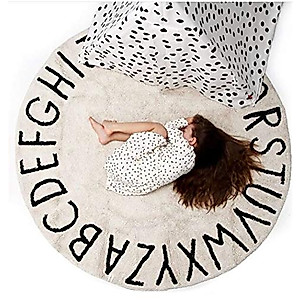 ABC Large Baby Rug for Nursery Kids Round Educational Alphabet Warm Soft Activity Mat Floor Area Rugs Cotton Non-Slip for Children Toddlers Bedroom 59inch