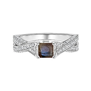 MOONEYE 5MM Square Cut Labradorite Gemstone ​9K White Gold Crossover Engagement Ring