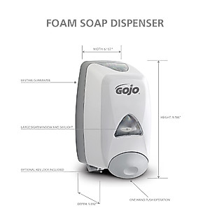 GOJO FMX-12 Push-Style Foam Soap Dispenser, Dove Grey, for 1250 mL GOJO FMX-12 Hand Soap Refills (Pack of 1) - 5150-06