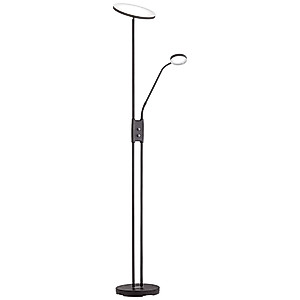360 Lighting Taylor Modern Torchiere Floor Lamp with Side Light LED Dimmable 72" Tall Satin Black Metal Adjustable Head White Acrylic Diffuser for Living Room Reading House Family Bedroom