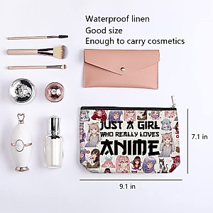 kdxpbpz Cosmetic Bag for Women, Waterproof Flax Material, Anime Lover Gifts for Girls, Travel Makeup Organizer Zipper Pouch