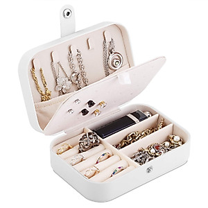 A&A Jewelry Travel Organizer Box - Multifunctional Mini Portable Jewelry Storage Case White