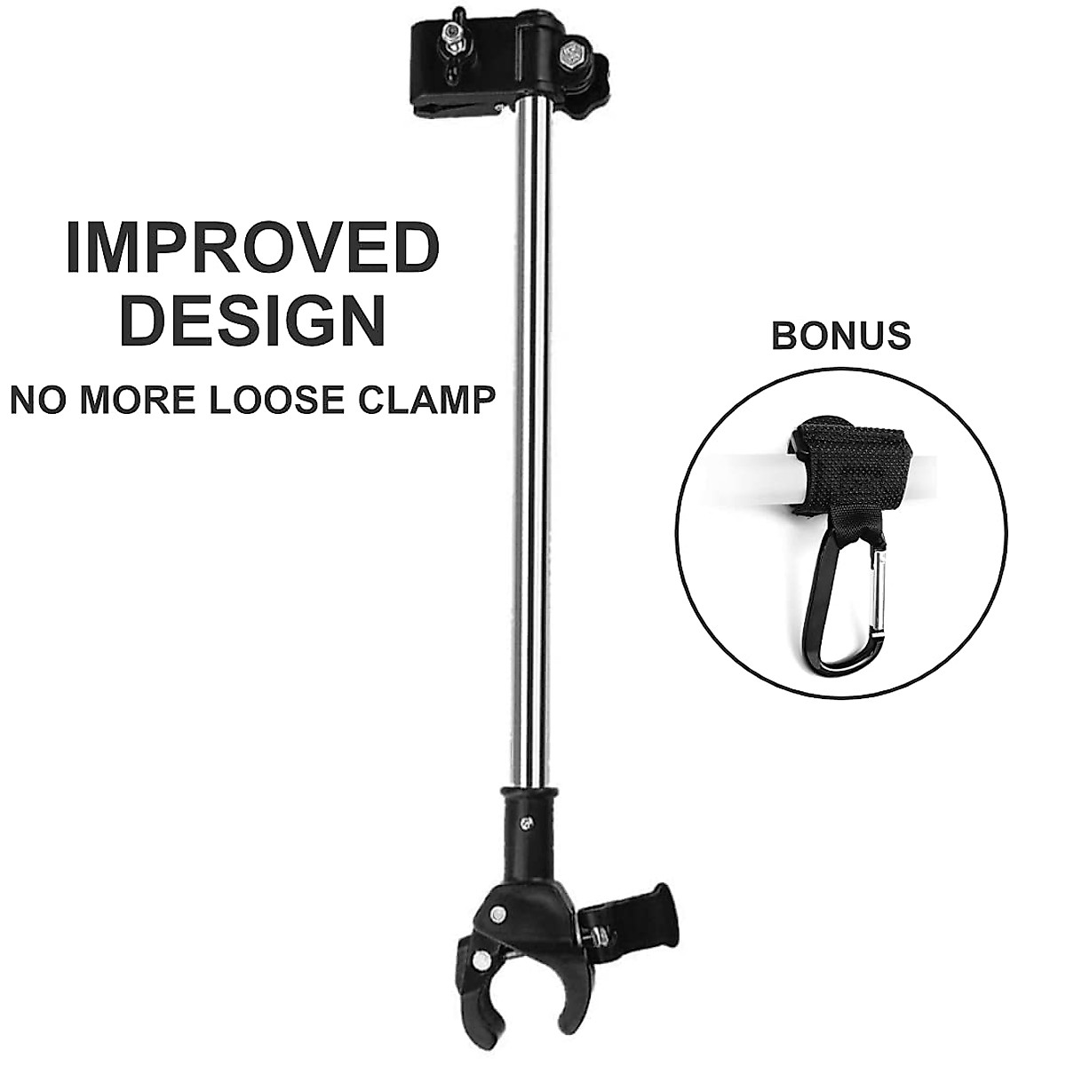 SILLY MONKEY Improved Design Umbrella Holder and Bonus Stroller Hook - Adjustable Parasol Clamp Mount for Stroller, Wheelchair, Rollator, Bike, Pram Sunshade - Complete with Non-Slip Multipurpose Clip