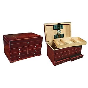 Prestige Import Group Landmark Large Chest Style Cigar Humidor with Drawers - Holds Up to 300 Capacity - Color: Cherry Finish