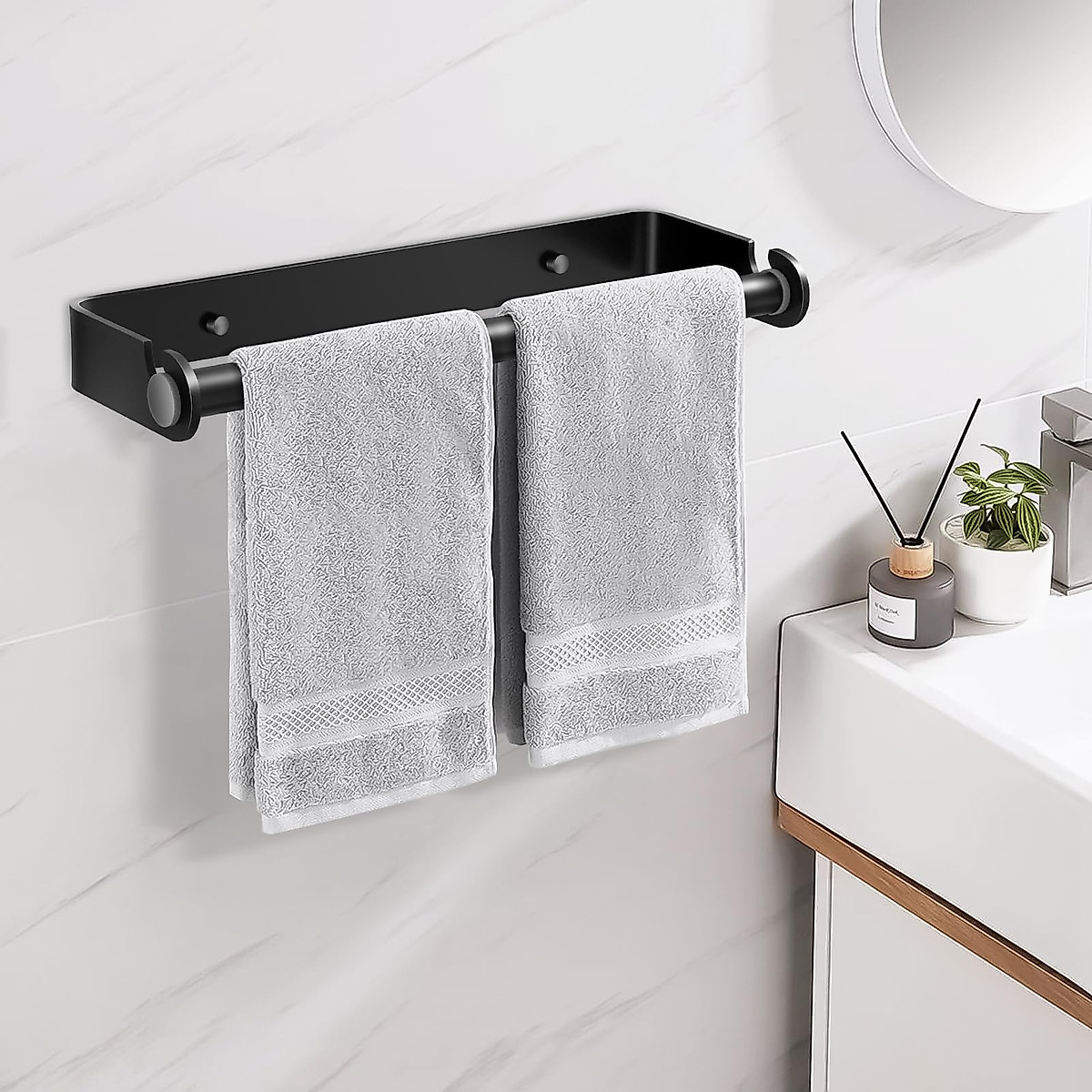 QZNA Self Adhesive & Wall Mount Paper Towel Holder & Dispenser,Kitchen Tissue Towel Holder Stand Under Cabinet-Black