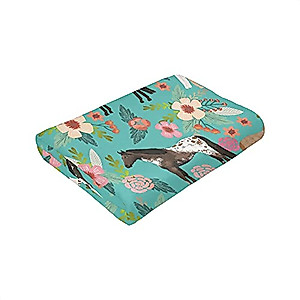 HAZIMCS Flannel Fleece Plush Throw Blanket,Horses Floral Horse Breeds Farm Animal Pets Flowers Pattern Throw for Spring Recliner, Air Conditioning Blanket Quality Washable 50x40 inch, Black