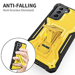 DUOPAL for Samsung Galaxy S21 5G Case [Not Plus or Ultra], Military Grade Protection Shockproof Case with Tempered Glass Screen Protector and Kickstand Compatible with Samsung S21 5G 6.2 Inch (Yellow)