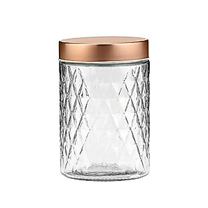 Amici Home Desmond Glass Canister | Set of 3 | Dry Food Storage Container with Airtight Copper Lid | Clear Glass Jar for Kitchen & Pantry Organization | 32, 48, & 60 Oz