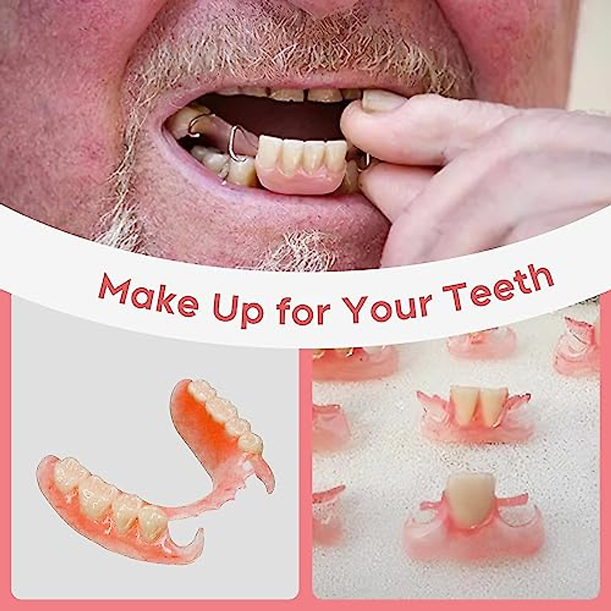 Dentures Fake Teeth DIY Kit Easy and Convenient DIY Fake Teeth Repair Missing Teeth or DIY Full Denture Kit Fake Teeth Top and Bottom Temporary Fake Teeth