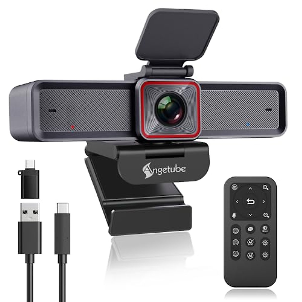Angetube 4K Webcam with AI Tracking,Remote Control 4K Web Camera/10X Digital Zoom 1080P 60fps Web cam with USB 3.0 HDR/Dual Noise Cancelling Microphones for Video Calls/Meetings/Streaming/Skype/Zoom